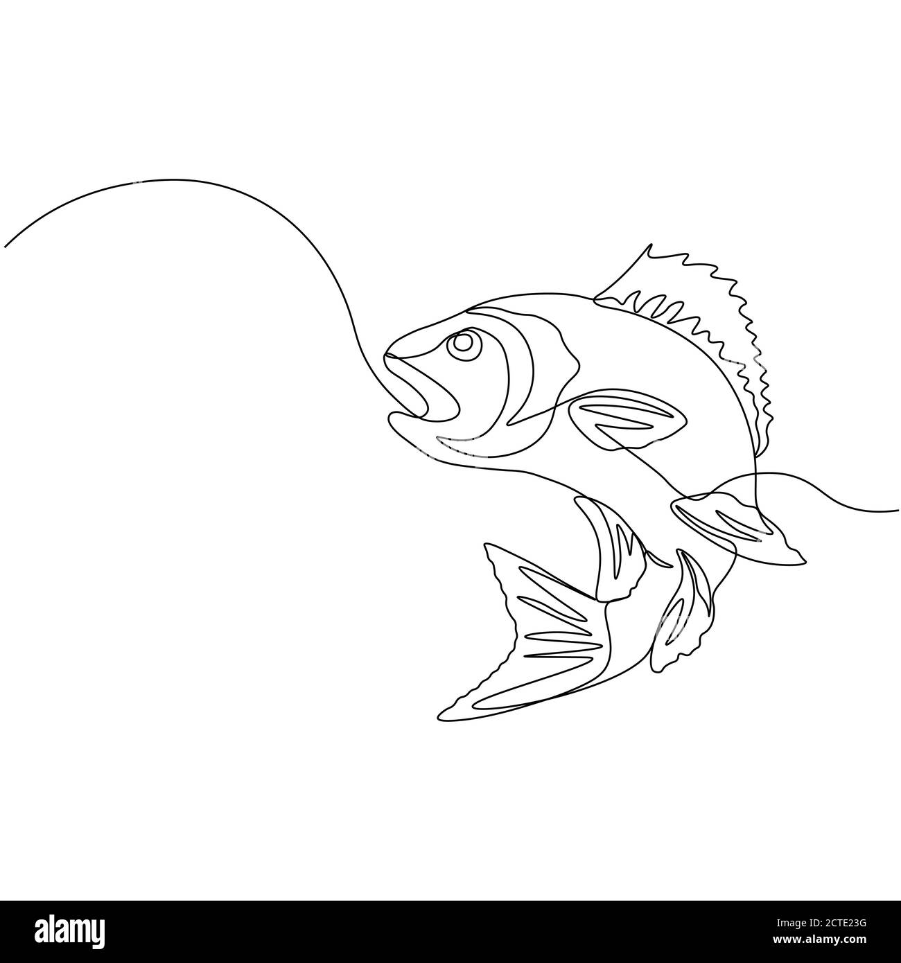 Perch. One line fish design silhouette. Logo design. Hand drawn ...