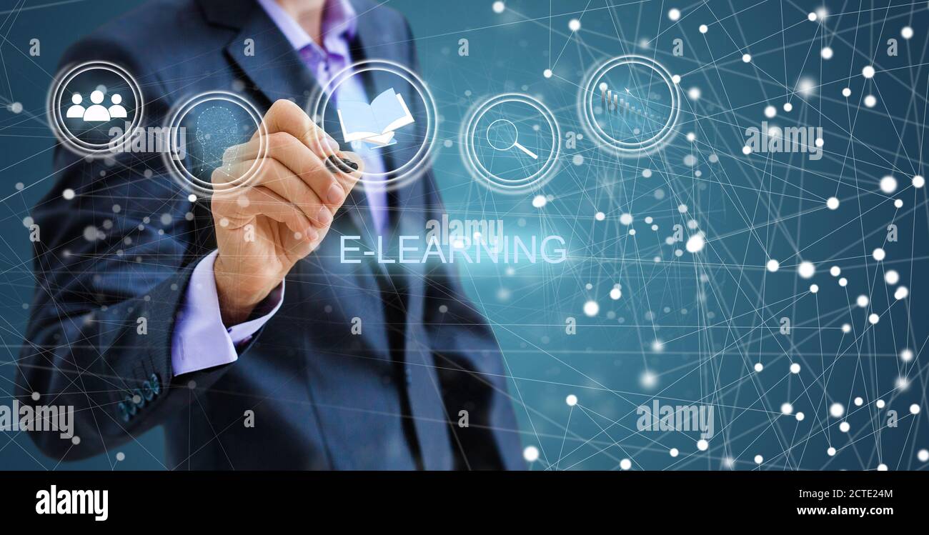 hand pressing learning word button. business concept. e learning Stock ...