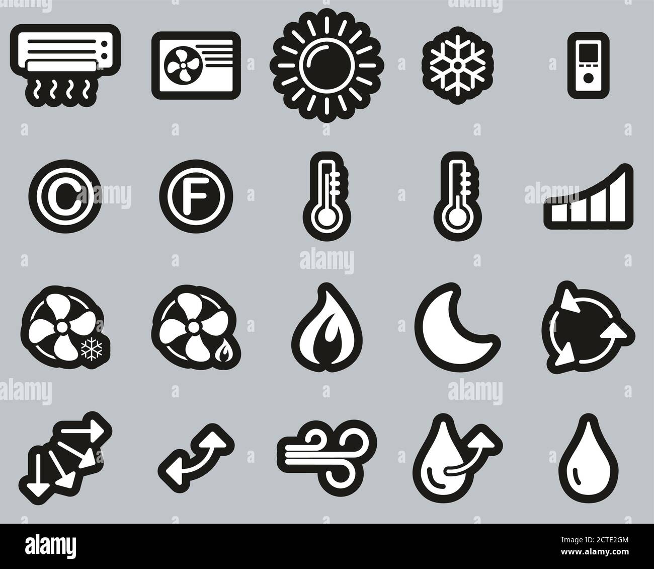 Air Conditioning Icons White On Black Sticker Set Big Stock Vector ...