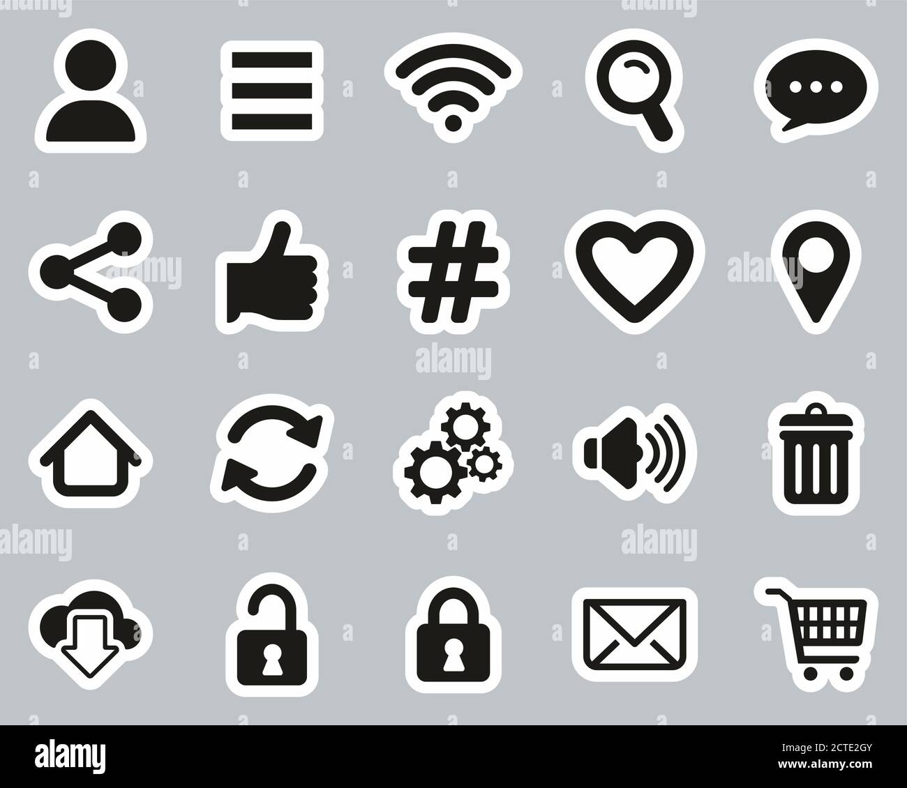 App Menu Icons Black & White Sticker Set Big Stock Vector Image & Art ...