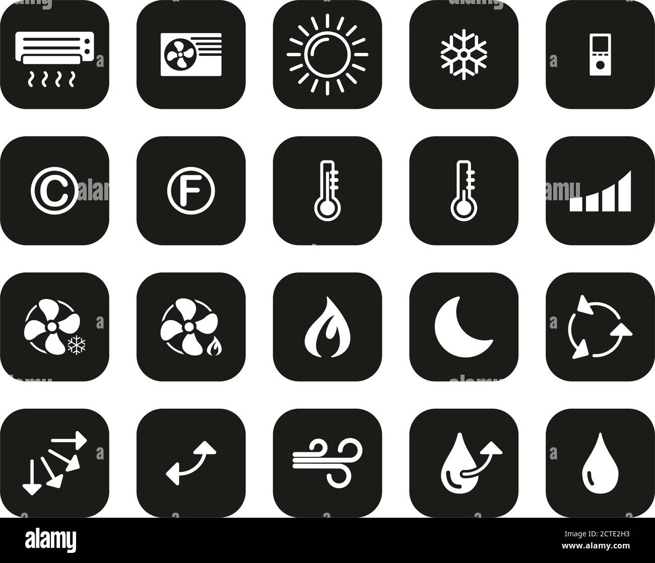 Air Conditioning Icons White On Black Flat Design Set Big Stock Vector ...