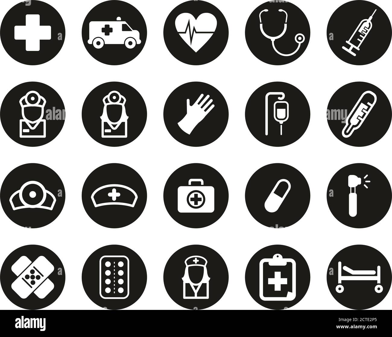 Ambulance or Emergency Response Team Icons White On Black Flat Design ...