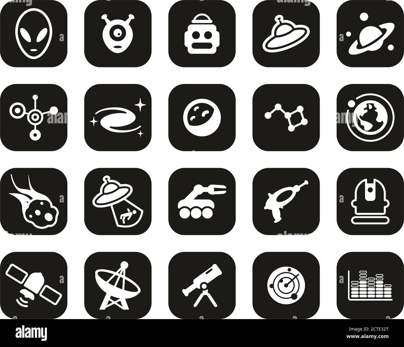 Alien Or Extraterrestrial Icons White On Black Flat Design Set Big ...