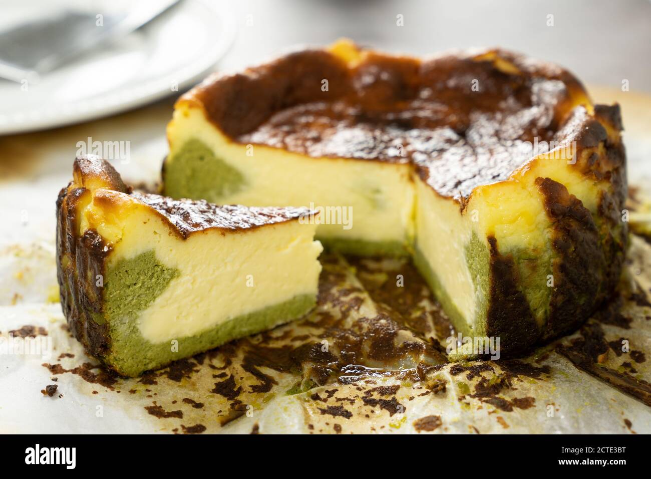 Matcha basque burnt cheesecake Stock Photo - Alamy