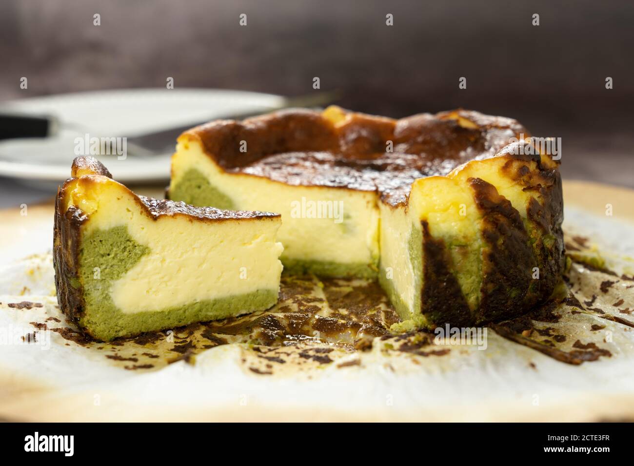 Matcha basque burnt cheesecake Stock Photo - Alamy
