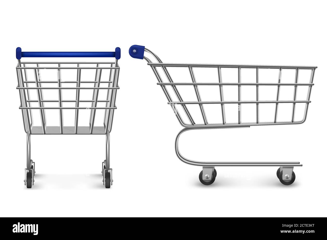 Shopping trolley back and side view, empty supermarket cart isolated on ...