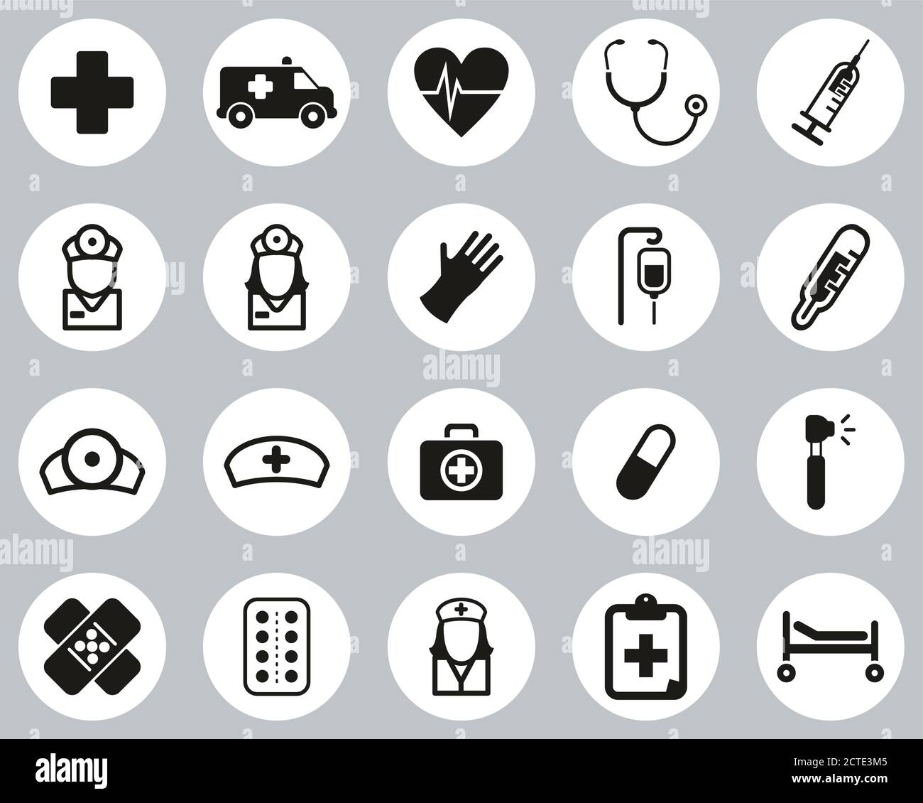 Ambulance or Emergency Response Team Icons Black & White Flat Design ...