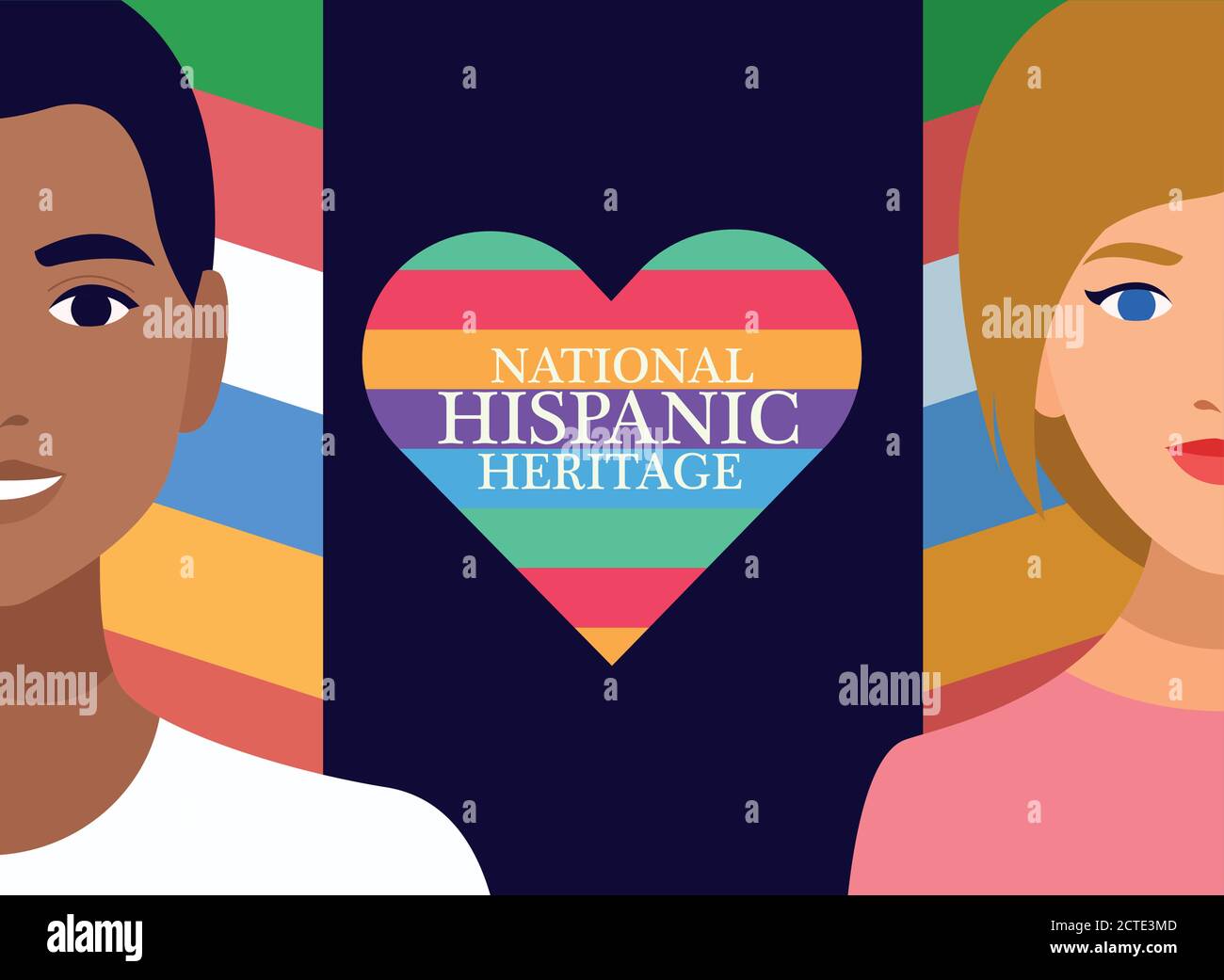 national hispanic heritage celebration with couple and lettering in ...