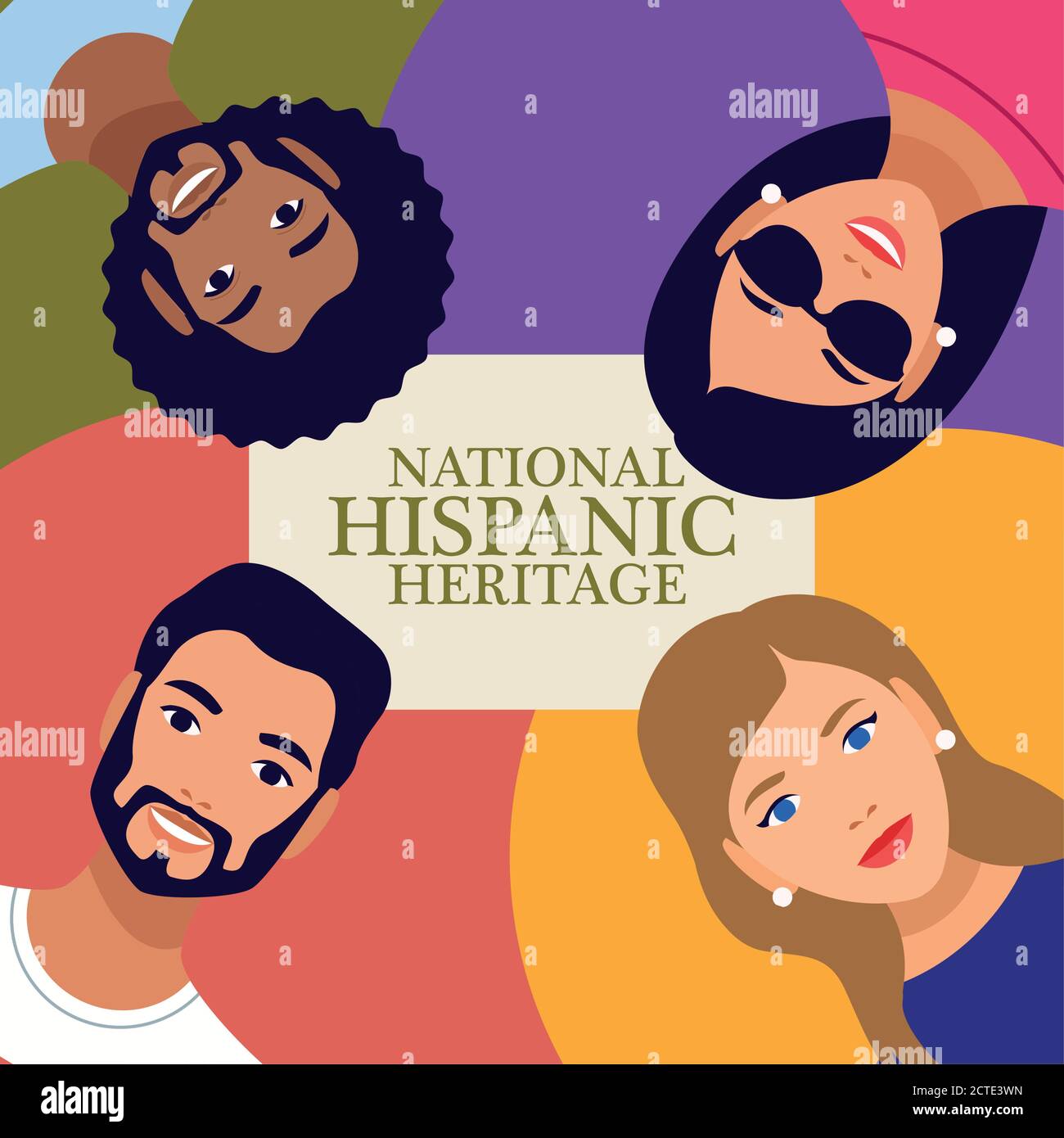 national hispanic heritage celebration lettering with people in square ...