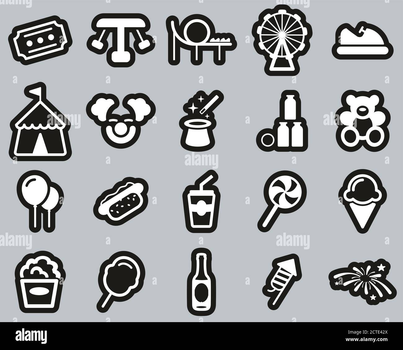 Amusement Park Icons White On Black Sticker Set Big Stock Vector Image ...