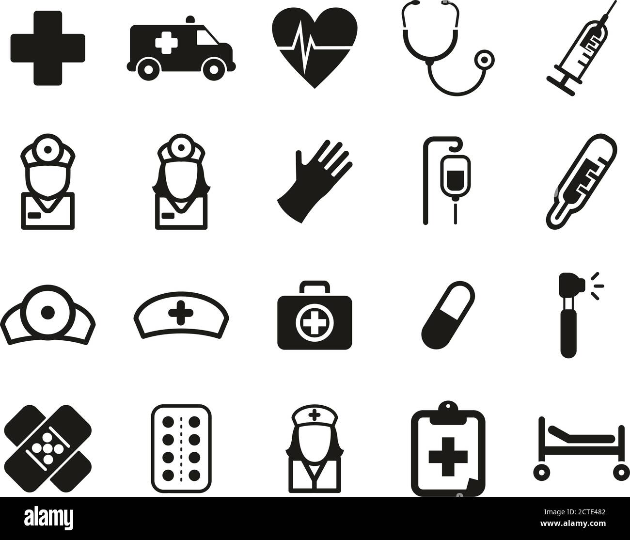 Ambulance or Emergency Response Team Icons Black & White Set Big Stock ...