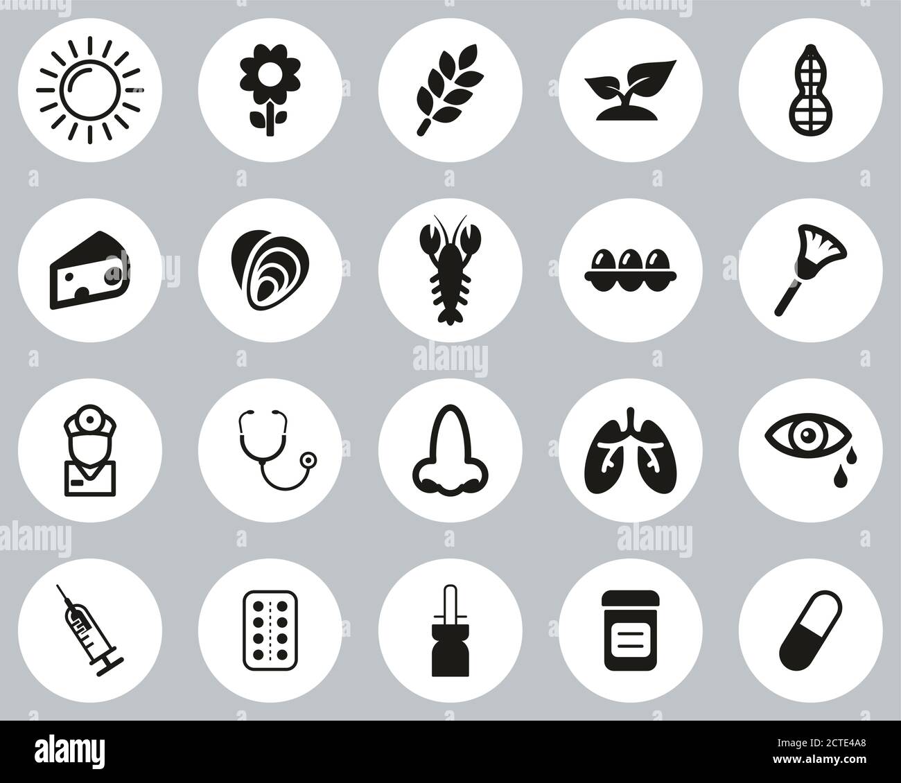 Allergy Or Hypersensitivity Icons Black & White Flat Design Circle Set ...
