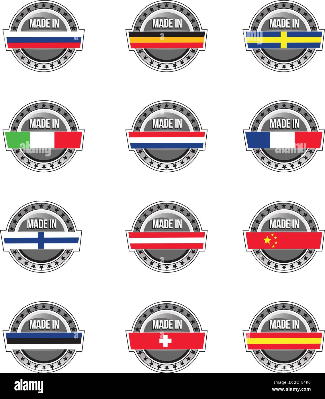 Manufacturer's country mark. Made in. Country flag logo Stock Vector ...