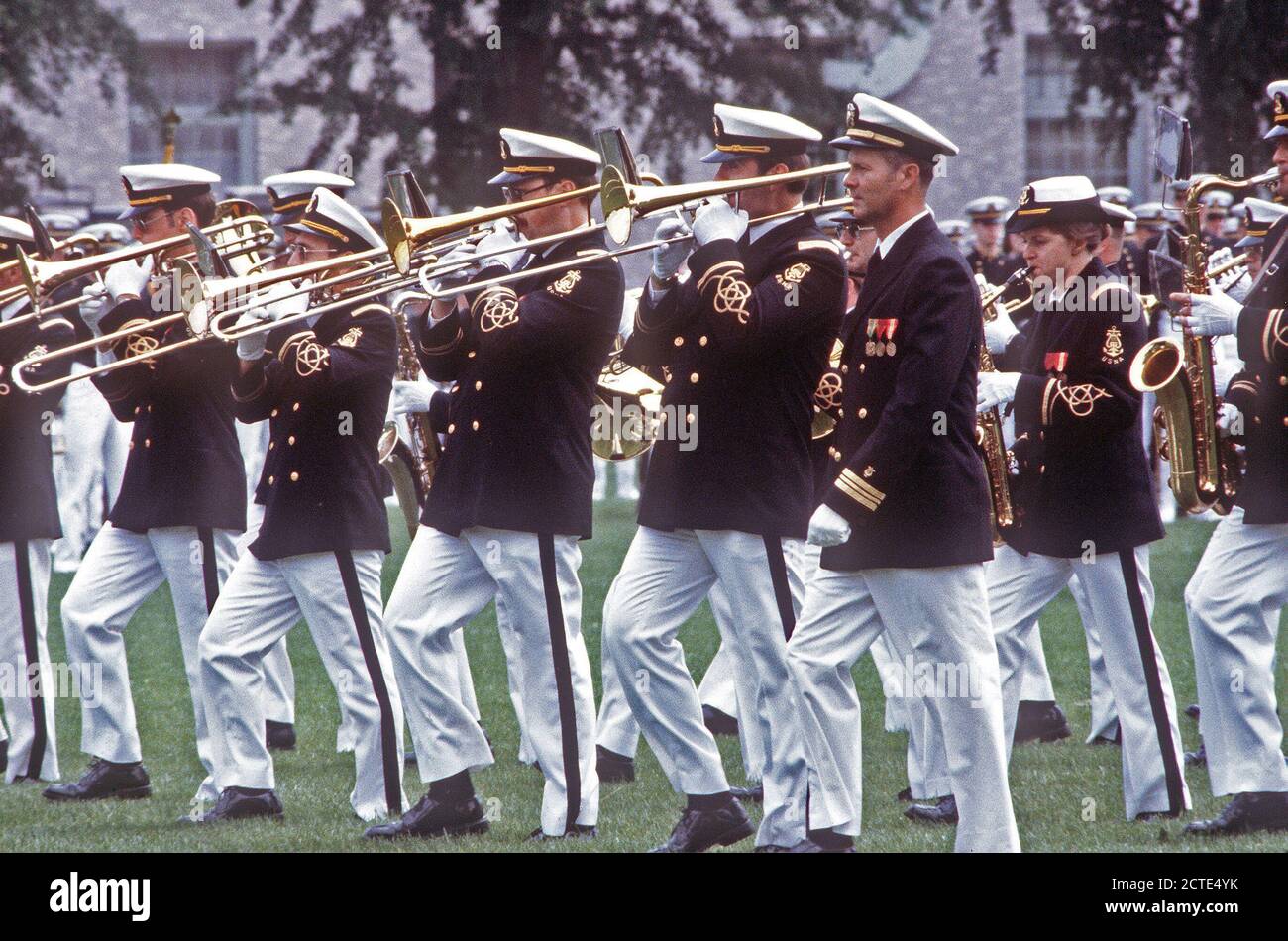 1979 - The marching band performs during a ceremony at the US Naval ...
