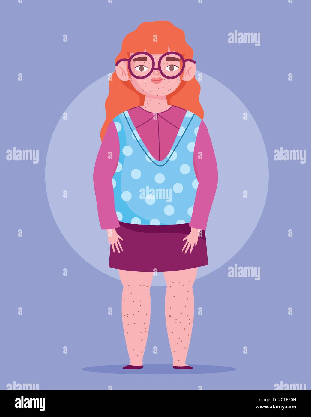 perfectly imperfect, woman with glasses and freckles standing cartoon ...