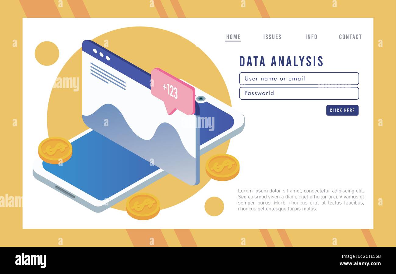 data analysis technology with webpage template and smartphone vector ...