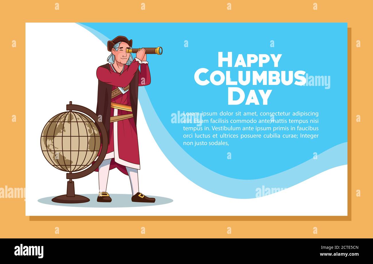 Columbus day celebration scene of christopher using telescope and map ...