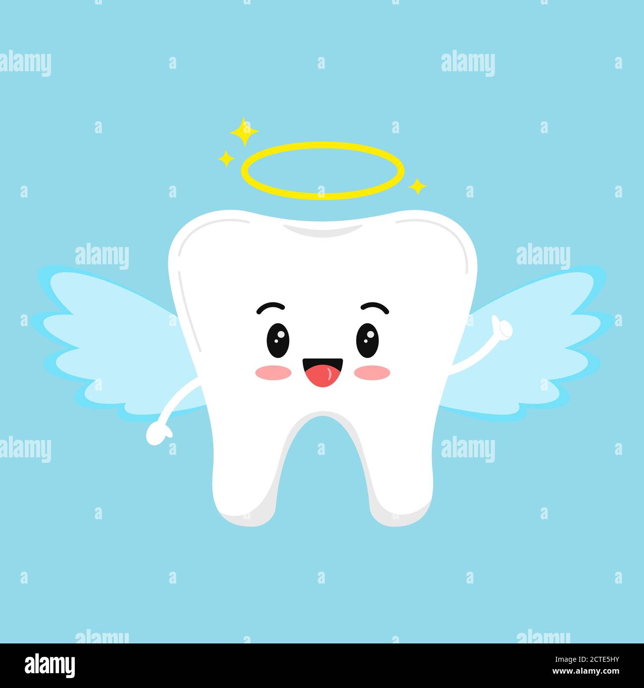 Cute tooth emoji angel isolated on blue background Stock Vector Image ...