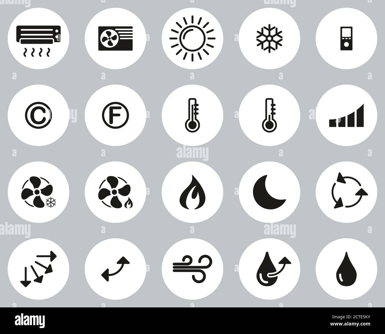 Air Conditioning Icons Black & White Flat Design Circle Set Big Stock ...