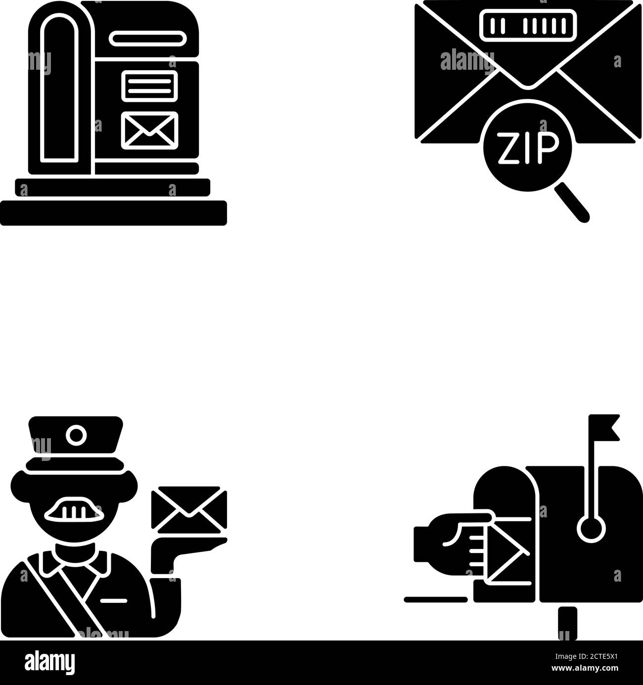 Courier delivery black glyph icons set on white space Stock Vector ...