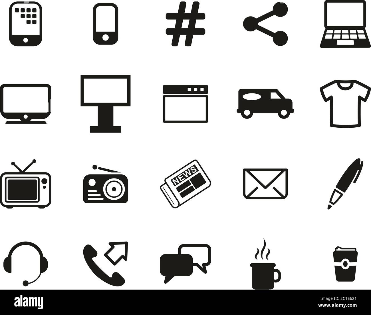 Advertising Media Icons Black & White Set Big Stock Vector Image & Art ...