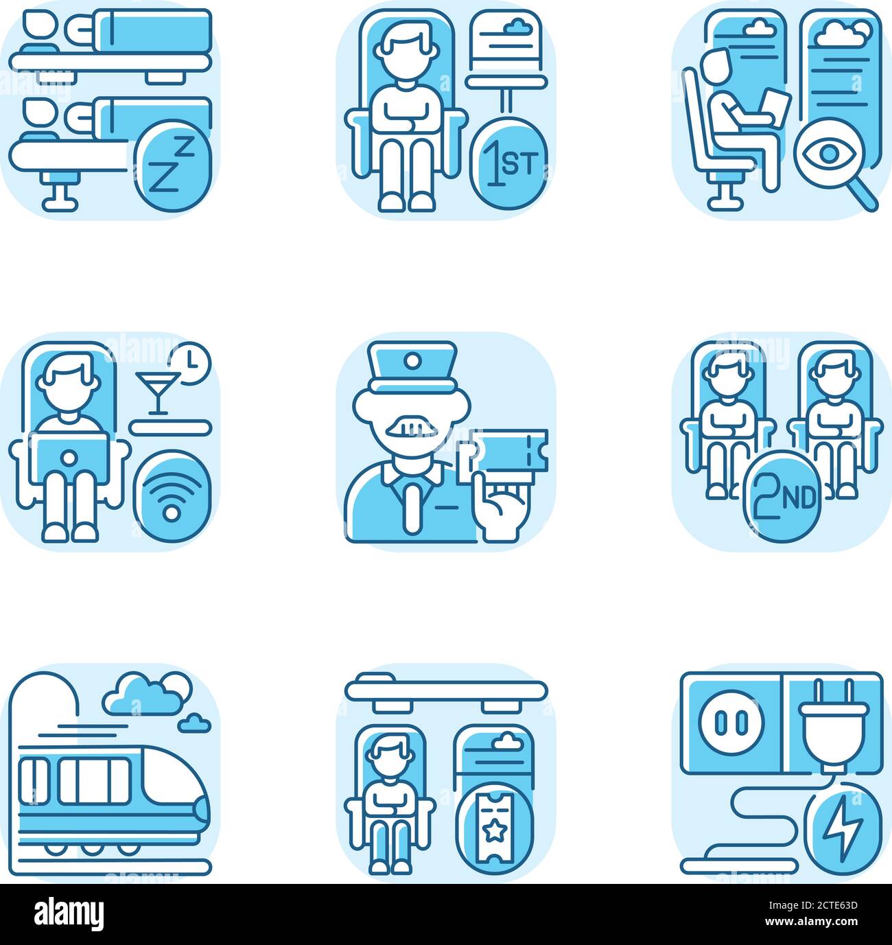 Railroad travel blue RGB color icons set Stock Vector Image & Art - Alamy