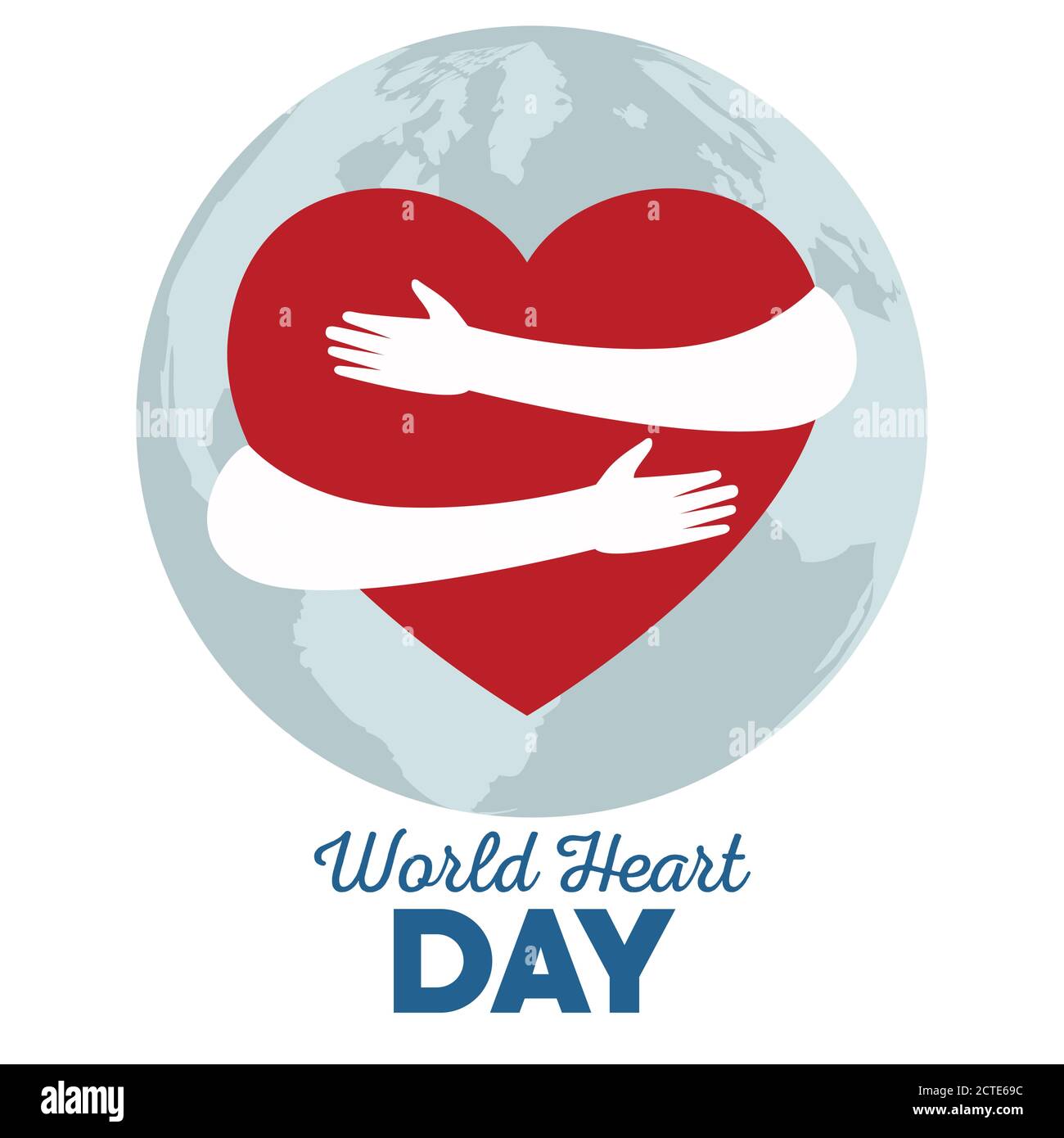 world heart day lettering with hands hugging heart and planet earth ...