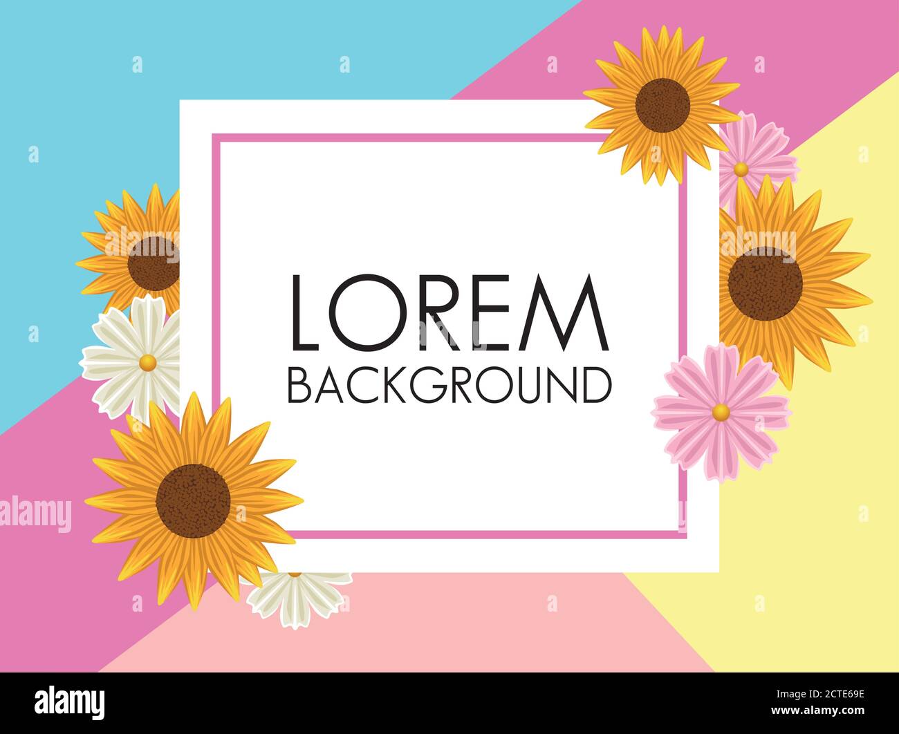floral background with square frame and colors flowers vector ...