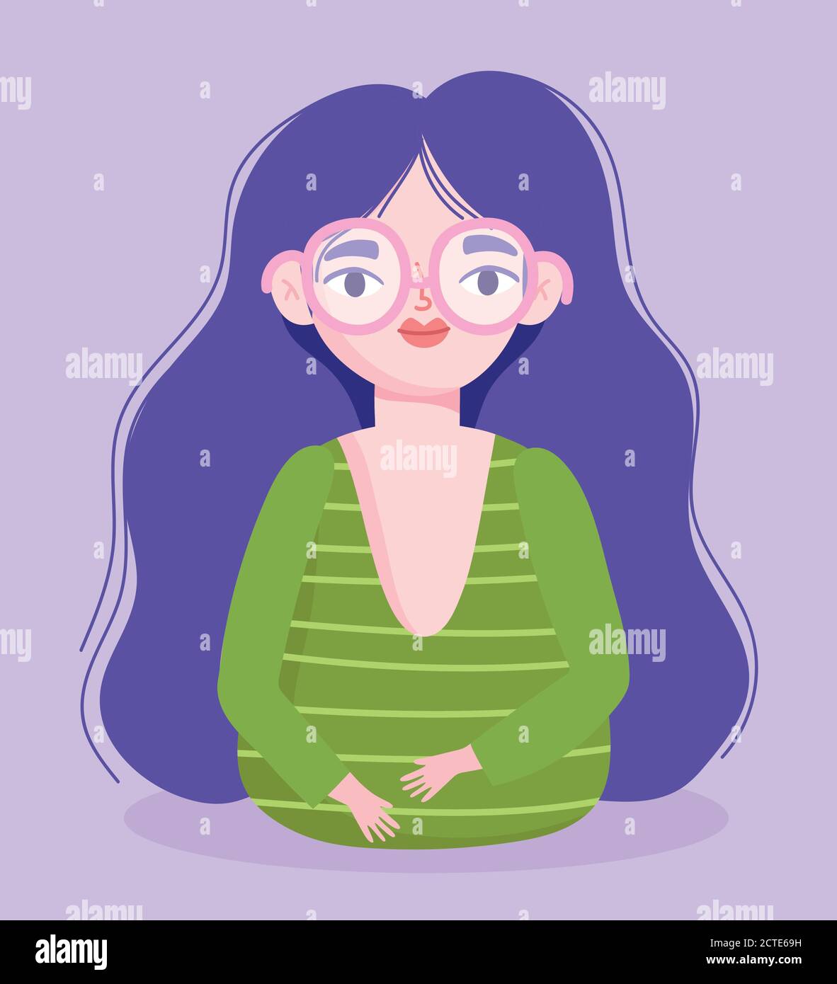 perfectly imperfect, cartoon woman with glasses and long hair vector ...