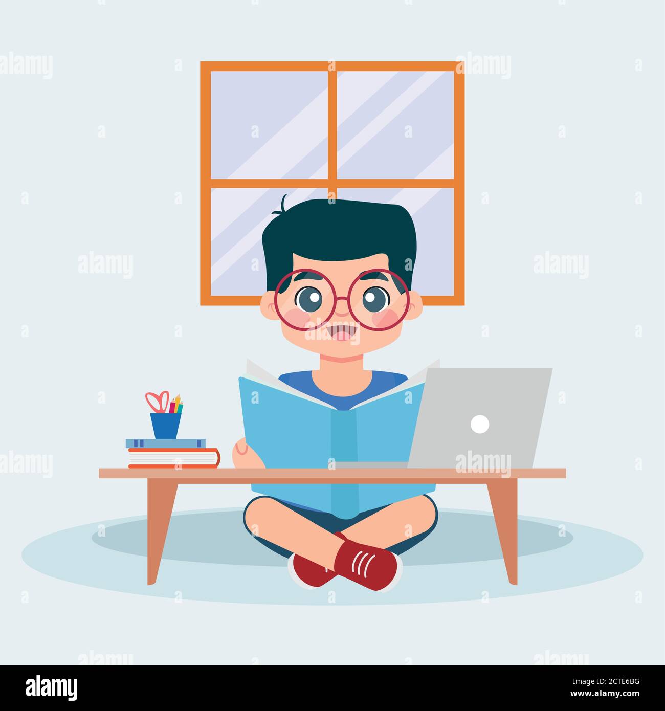 Boy studying in home. Home education - Vector Stock Vector Image & Art ...