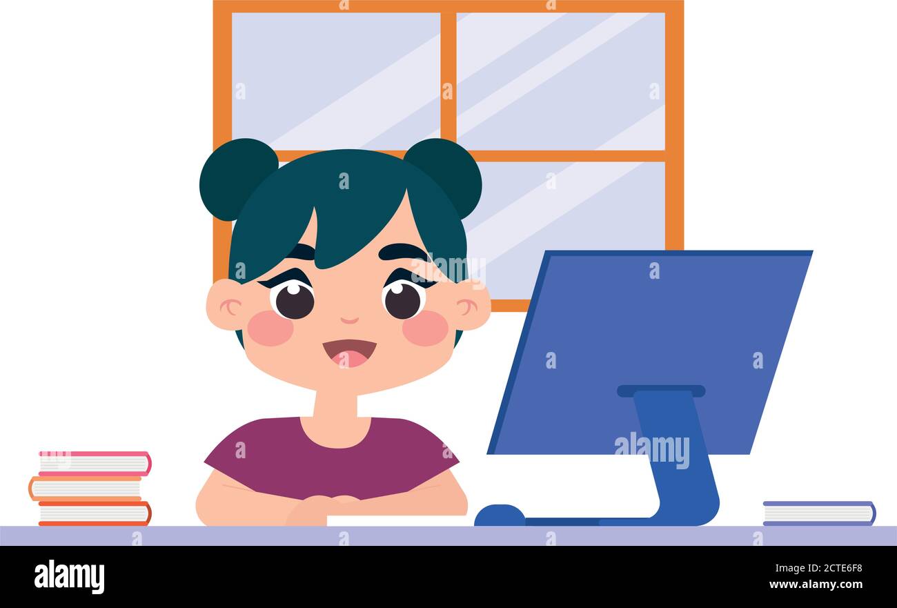 Girl studying in home. Home education - Vector Stock Vector Image & Art ...
