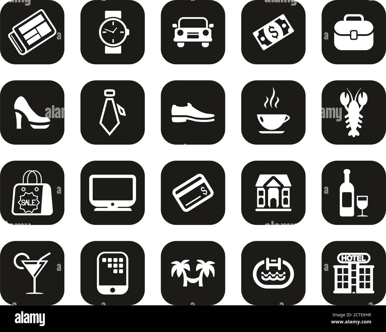 Adult Life Icons White On Black Flat Design Set Big Stock Vector Image ...