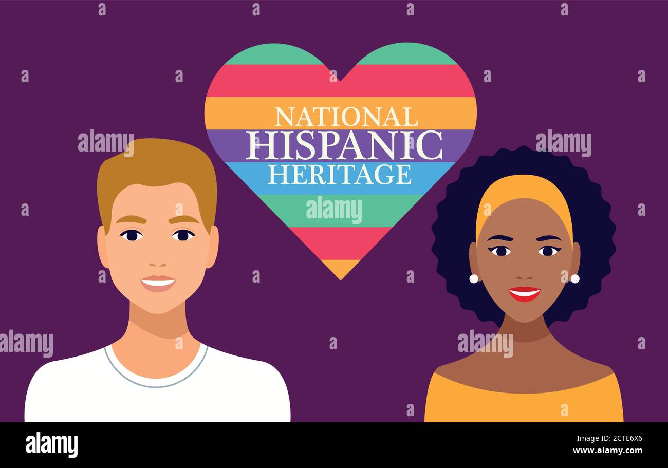 national hispanic heritage celebration with couple and lettering in ...
