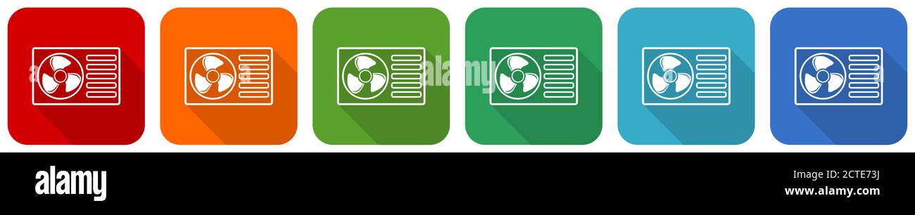 Heat pump icon set, flat design vector illustration in 6 colors options ...