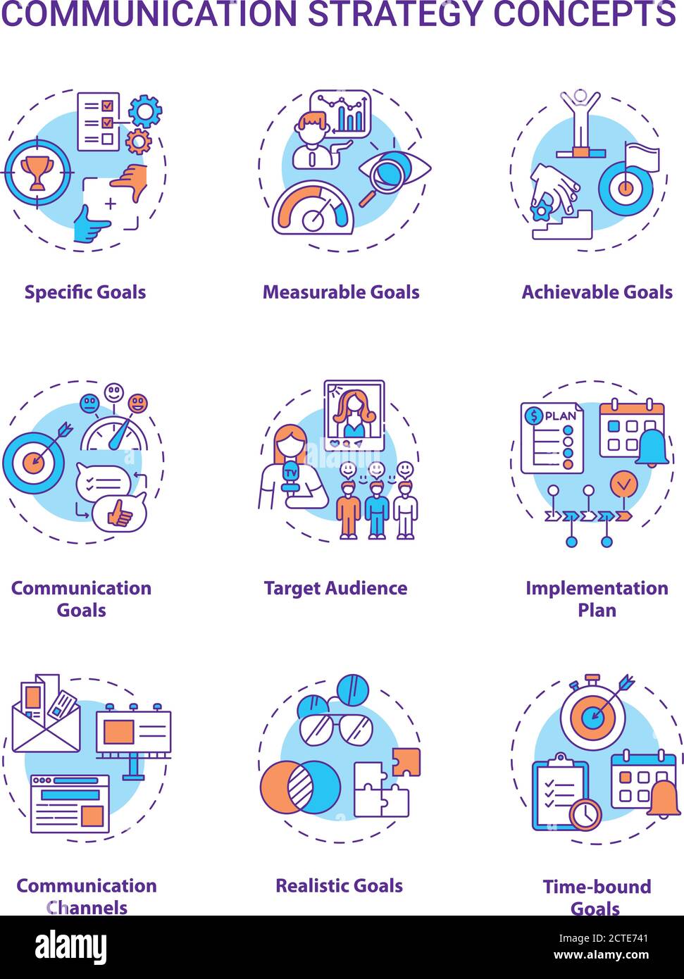 Communication strategy concept icons set Stock Vector Image & Art - Alamy