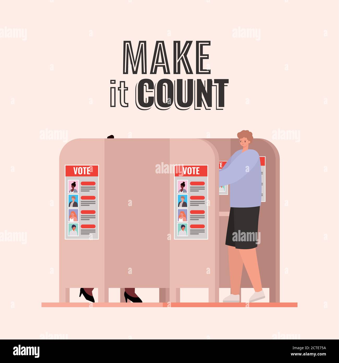 man at voting booth with make it count text vector design Stock Vector ...