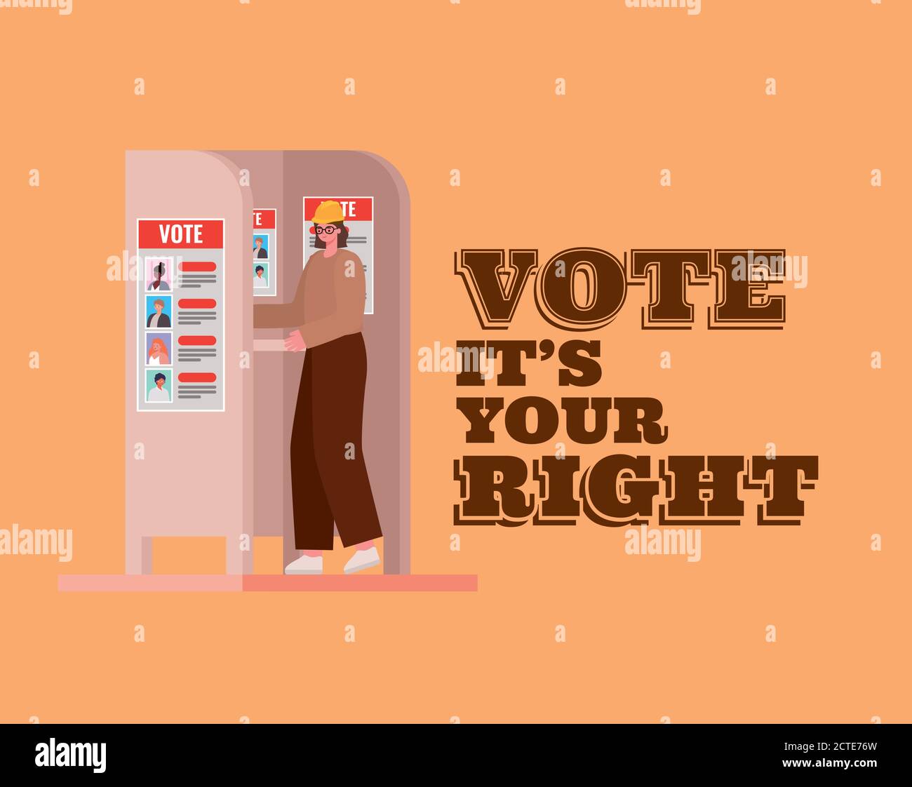 woman at voting booth with vote its your right text vector design Stock ...