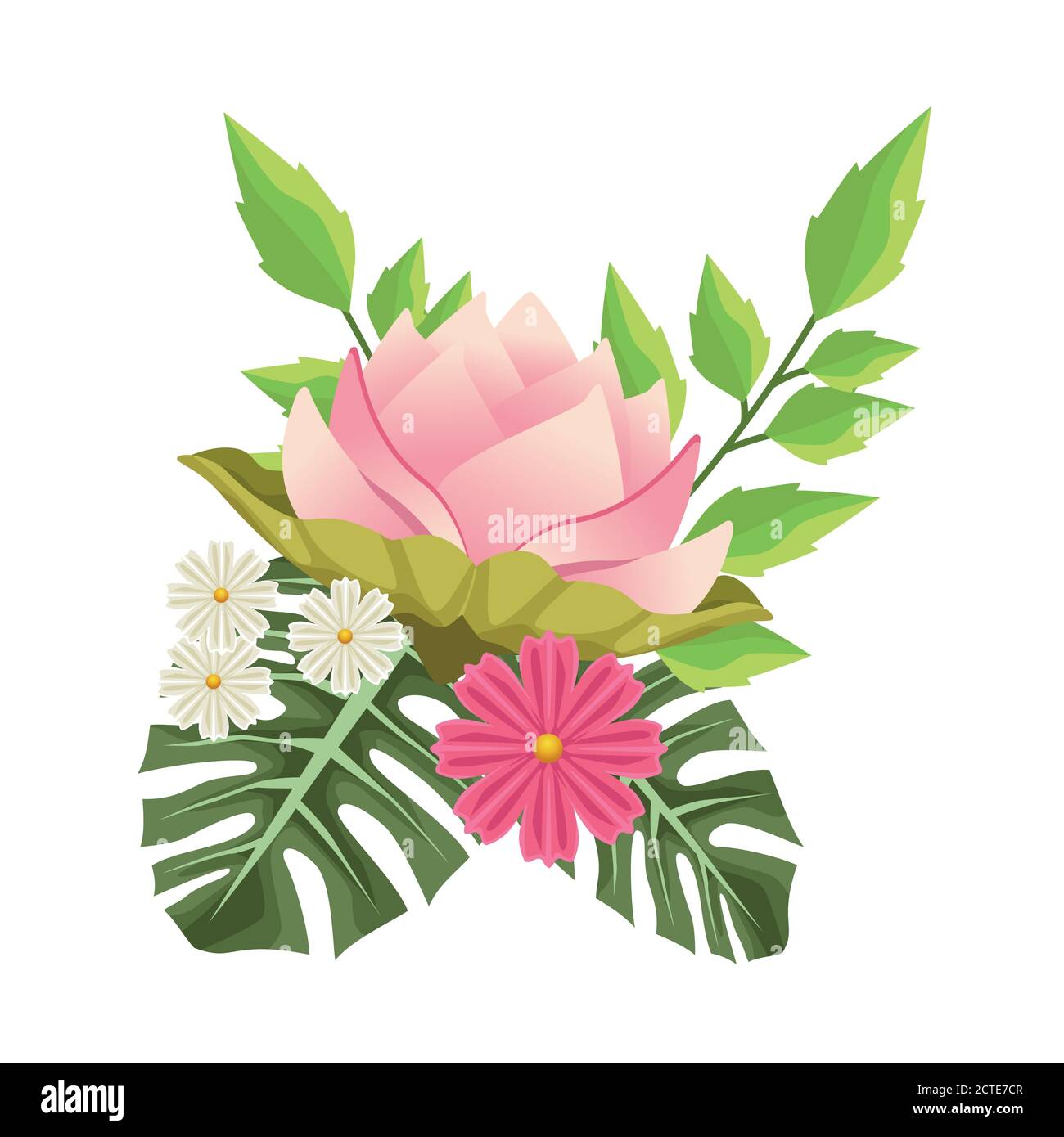 floral background with decorative pink flowers scene vector ...