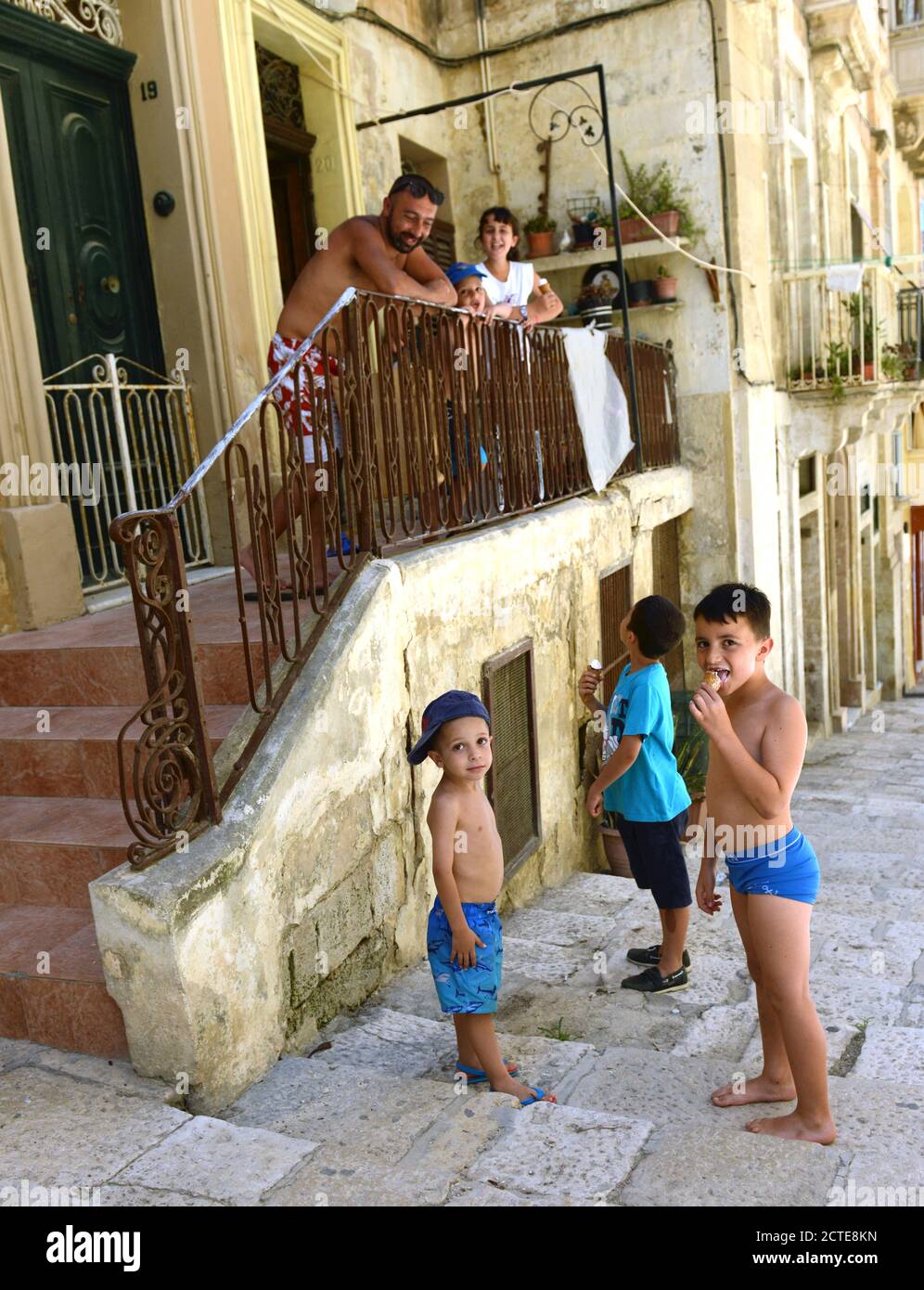 Maltese children playing in the streets of Valletta, Malta Stock Photo ...
