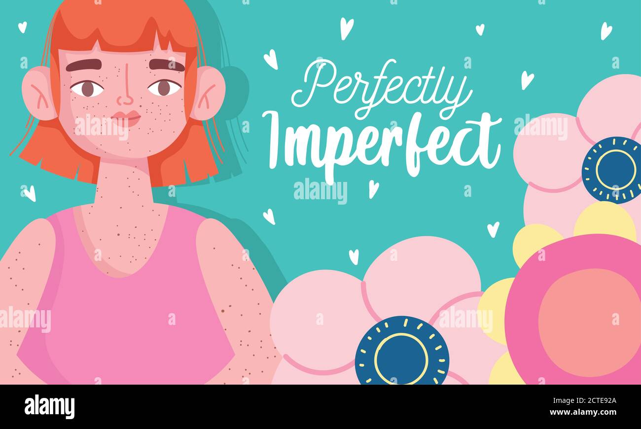 perfectly imperfect, cartoon woman with freckles on body, motivational ...