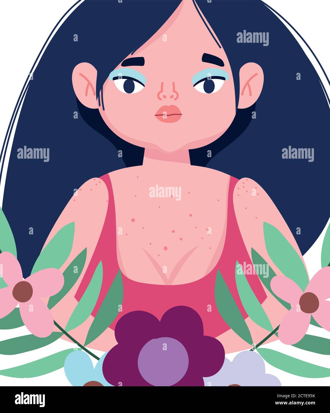 perfectly imperfect, cartoon young woman with skin trouble vector ...