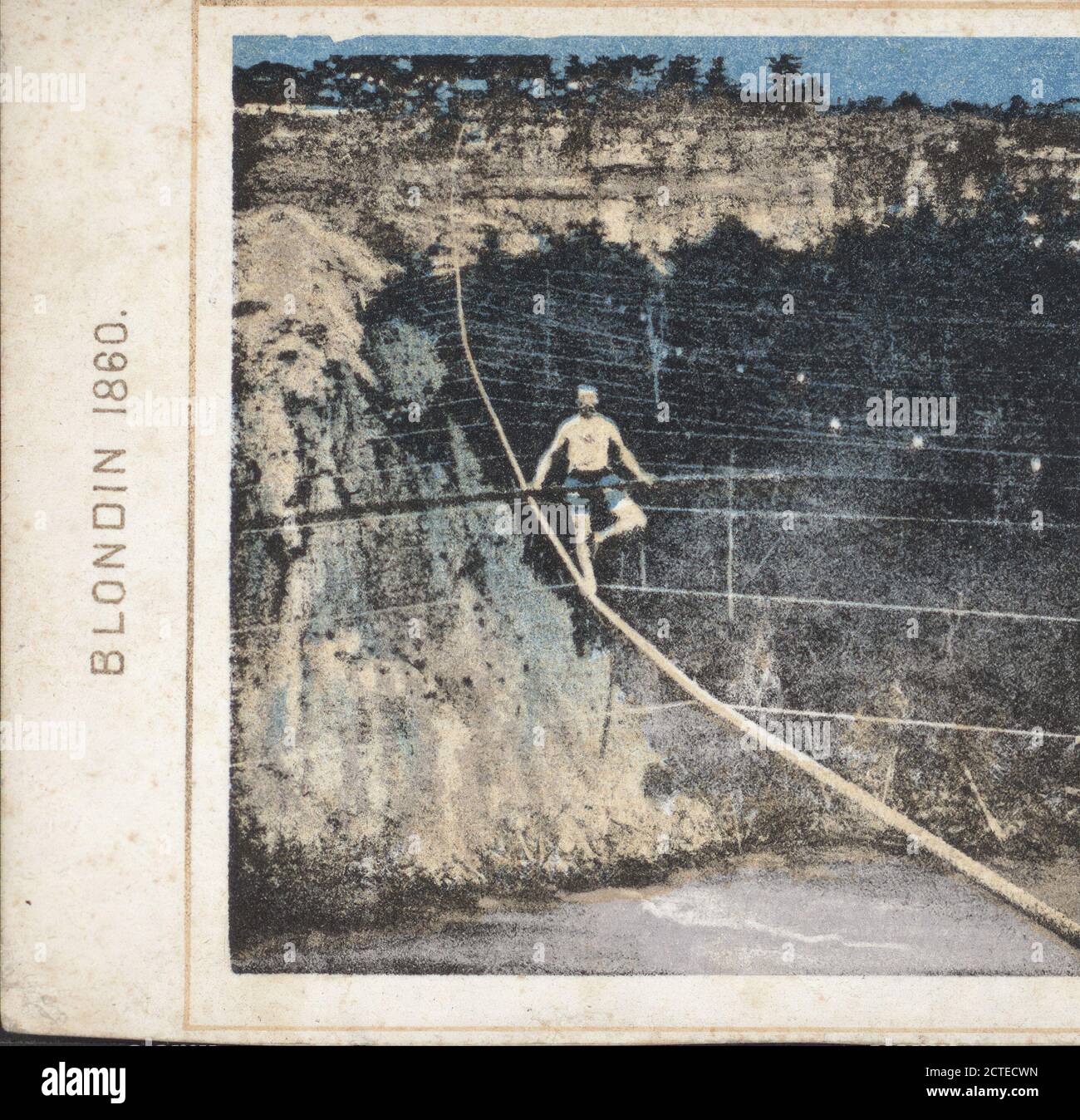 Blondin 1860. Tightrope artist 'Blondin' crosses over the river ...