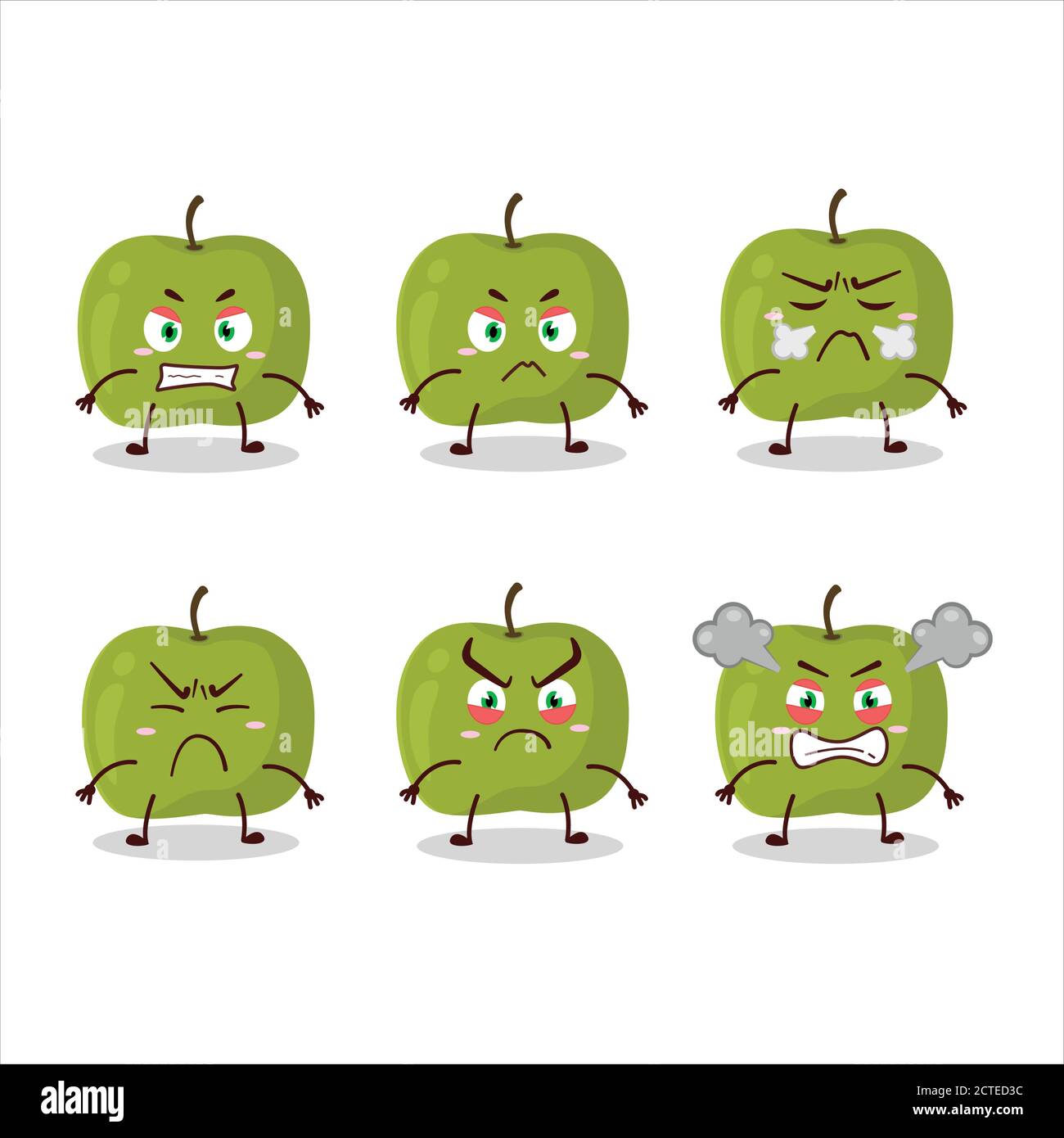 Green apple cartoon character with various angry expressions Stock ...