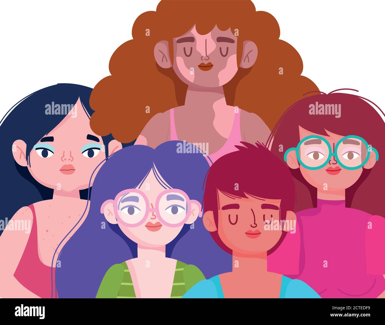 perfectly imperfect, cartoon young women with different skin types ...