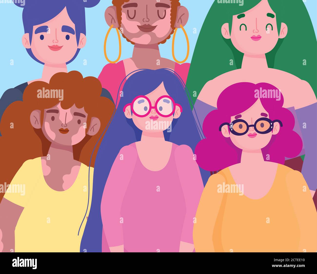 perfectly imperfect, group of young happy women portrait, problem skin ...