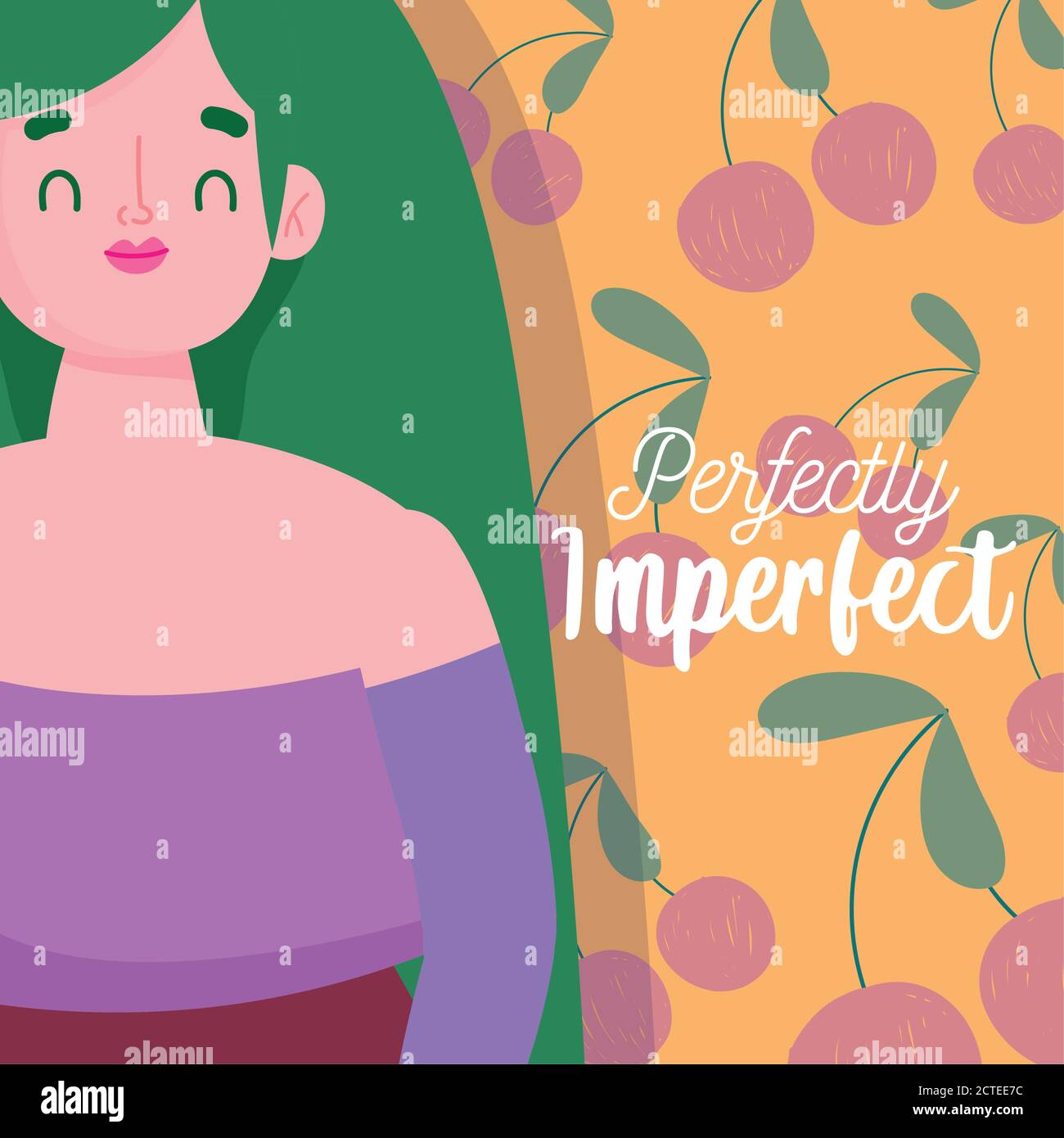 perfectly imperfect, cartoon woman plus size character, fruits ...