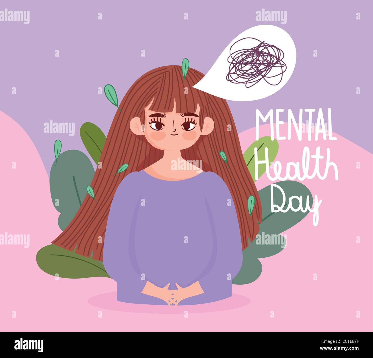 world mental health day, cartoon woman depression expression vector ...