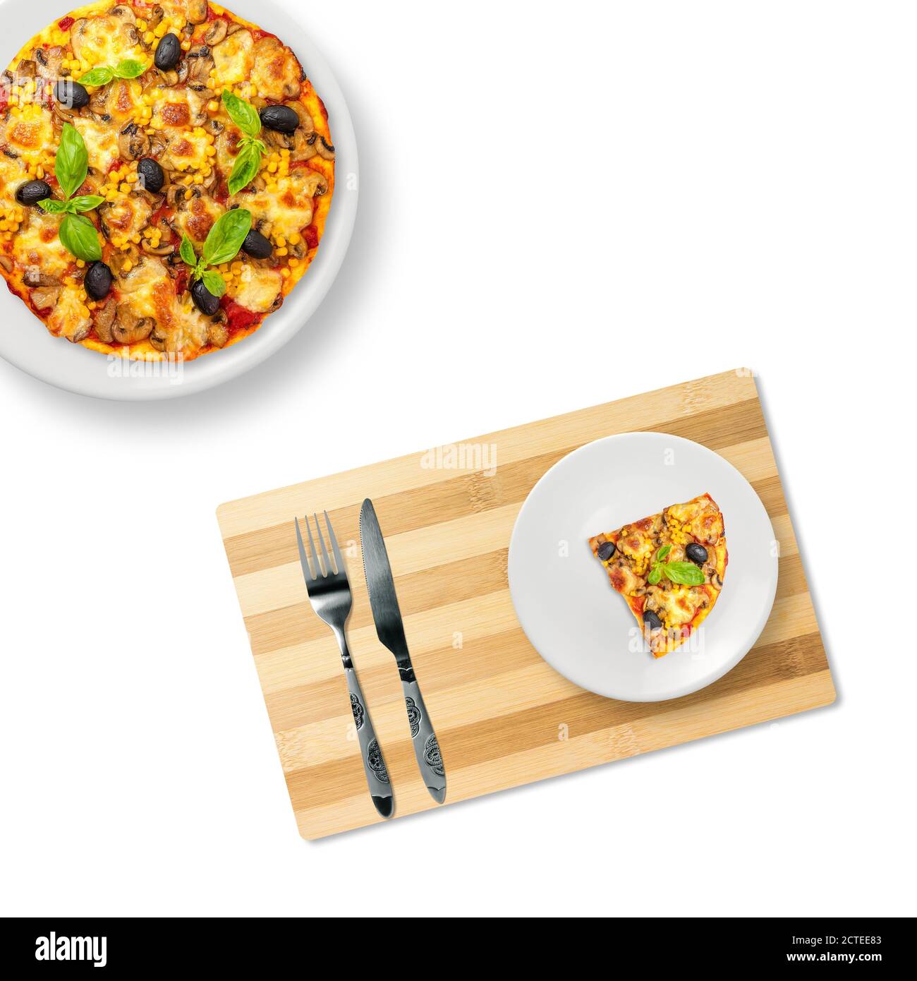 Top view of fast food . Stock photo of a pizza and a table with a dish ...