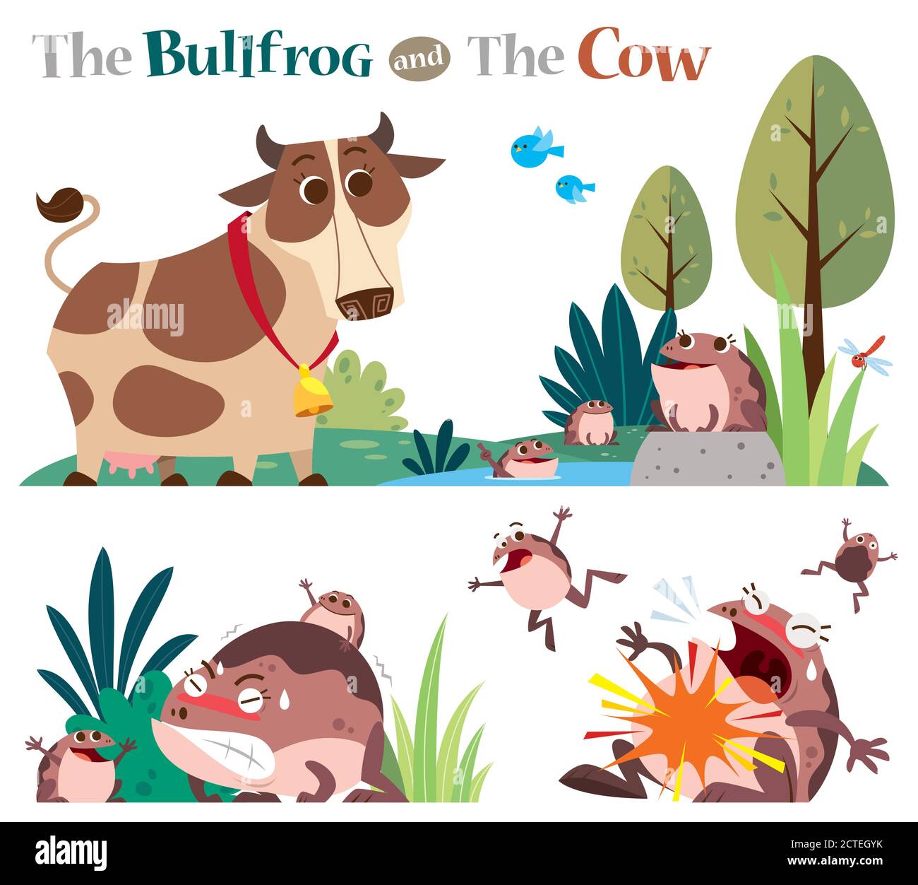 Vector Illustration of Cartoon characters The Bullfrog and the Cow ...