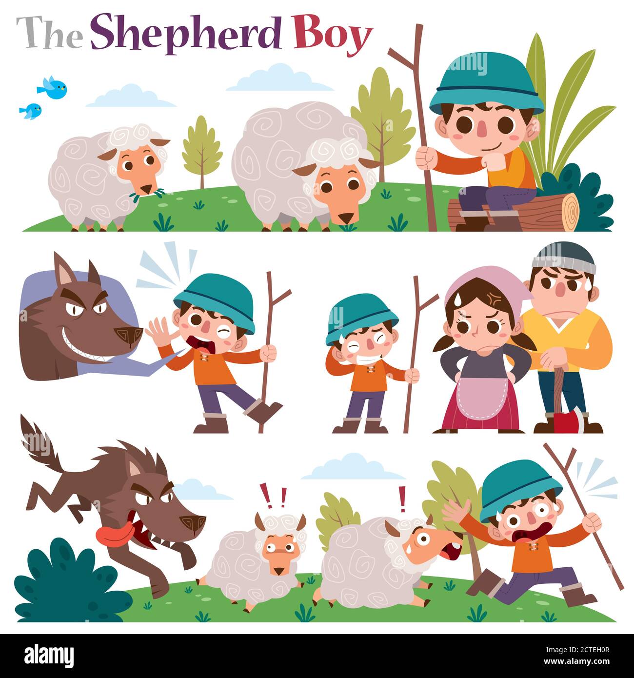 Vector Illustration of Cartoon characters The Shepherd boy. Fairy tale ...